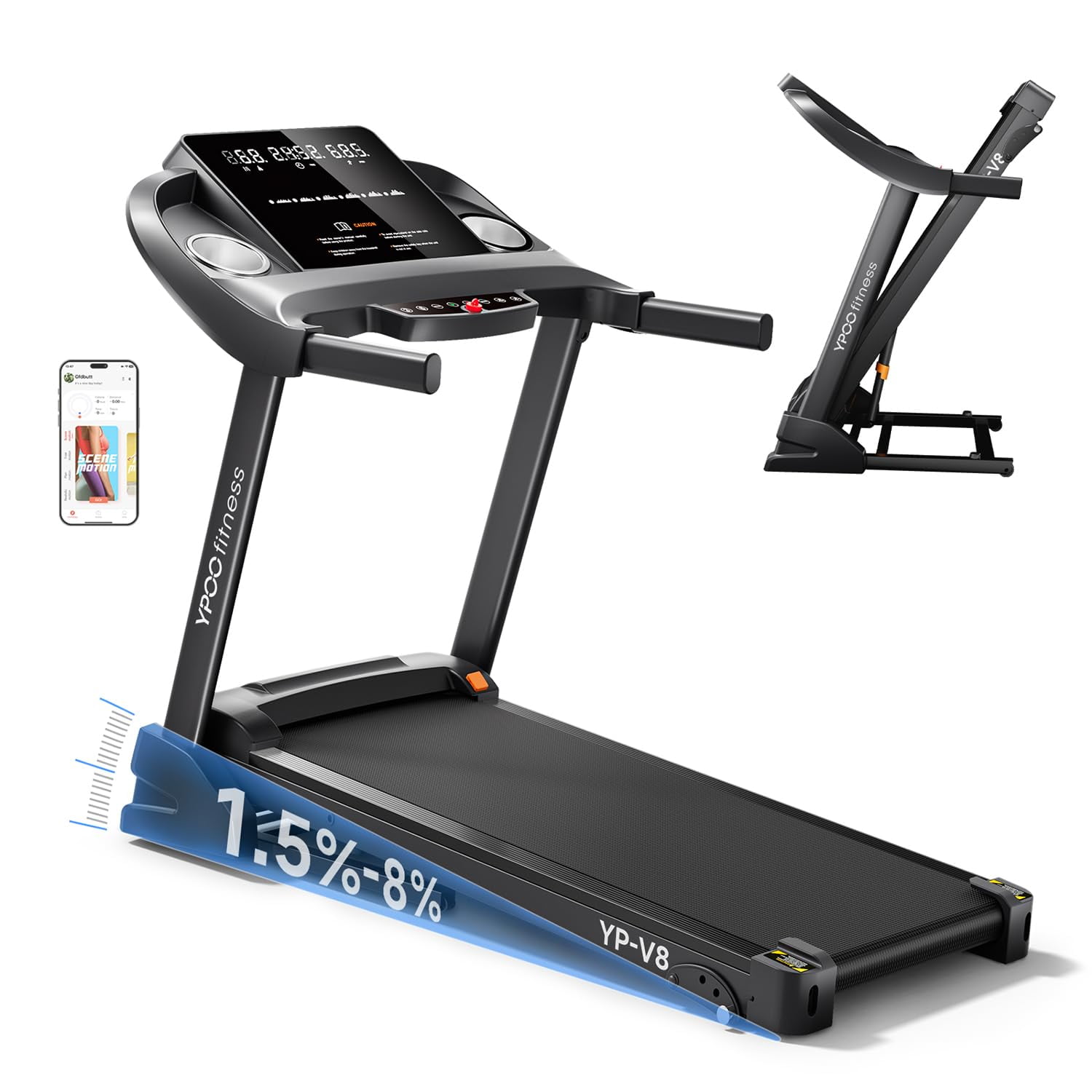 Treadmills for Home with Incline, Auto Foldable Running Treadmills, 8.0 ...