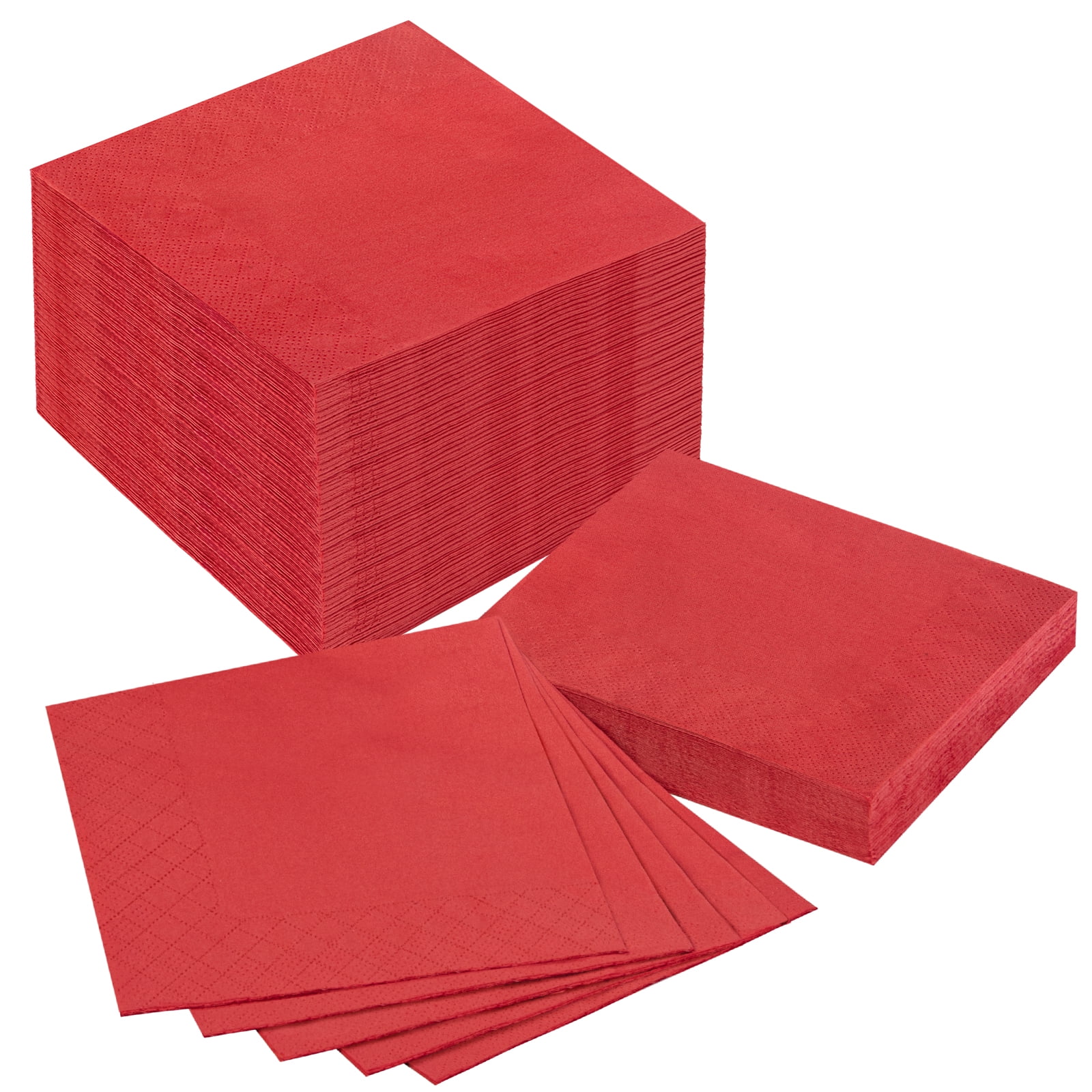 Treamon Elegant Colored Square 100 Pieces 2-Ply Red Beverage Napkins ...