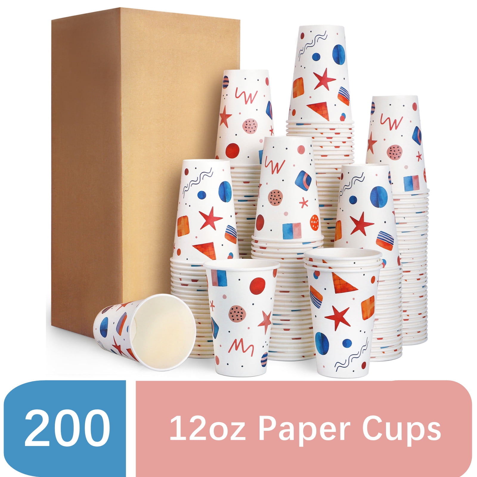 Treamon Disposable Paper Cups, Coffee Cups for Hot or Cold Drinks, 12 ...