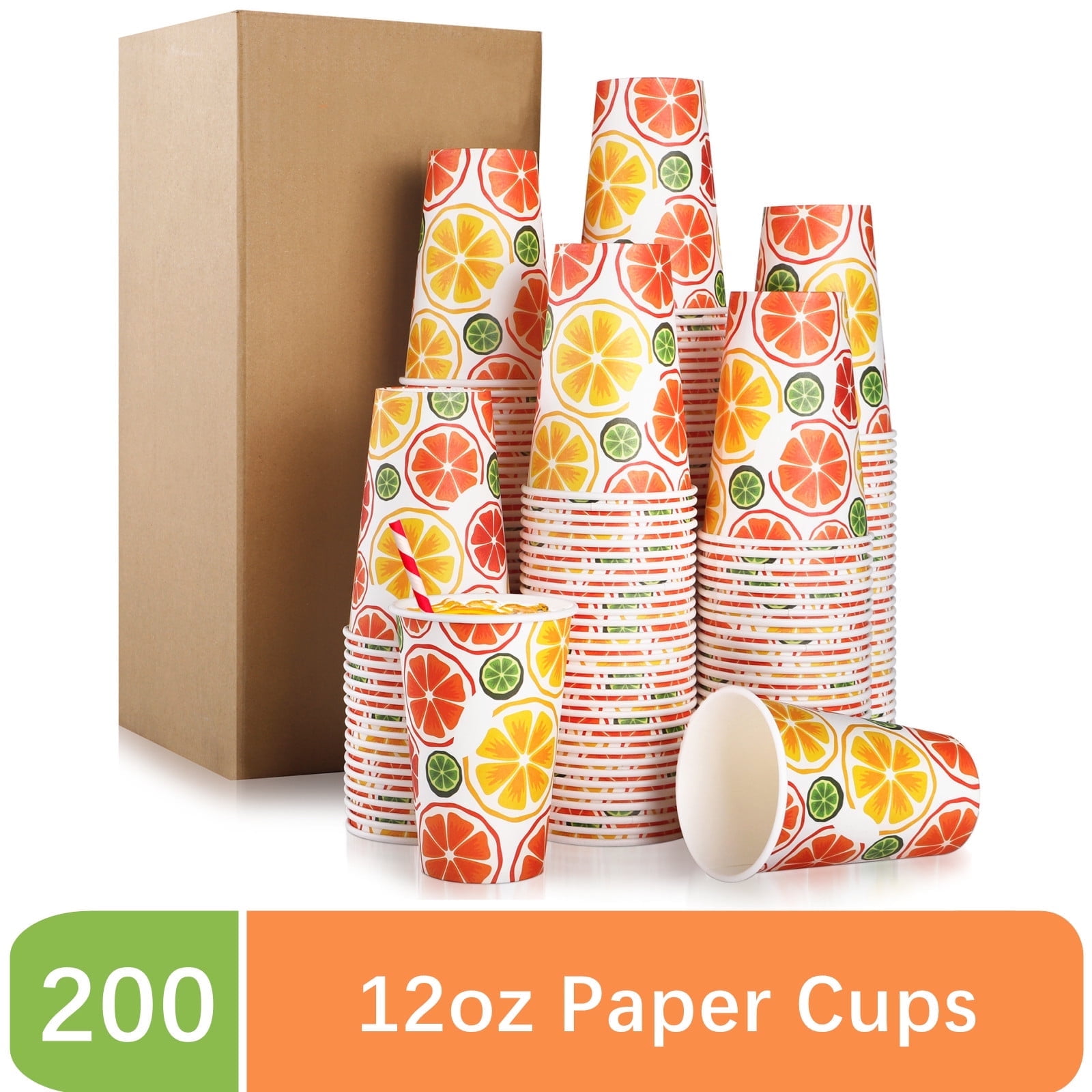 Treamon Disposable Coffee Cups, 12 oz Paper Cups 200 Pack, Insulated ...