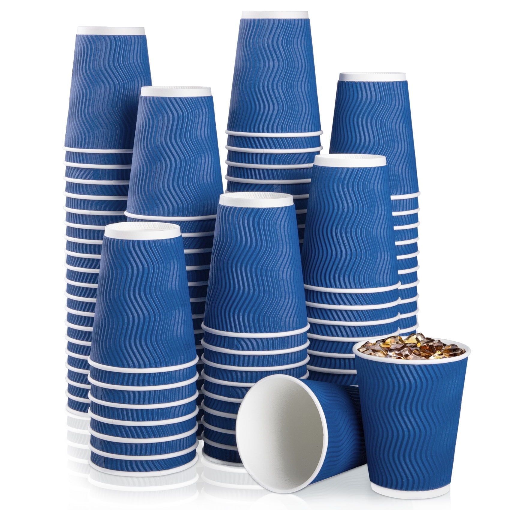 Treamon 12 oz Disposable Coffee Cups, Blue Ripple Design, Insulated ...