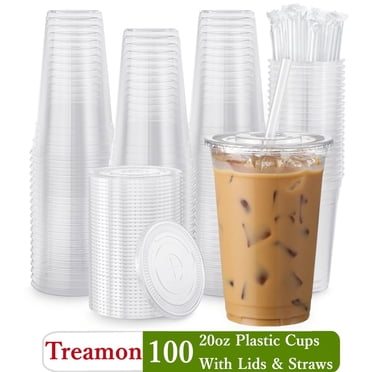 100 Pack - 16 oz Clear Plastic Cups with Lids, Sturdy & Food Safe Iced ...