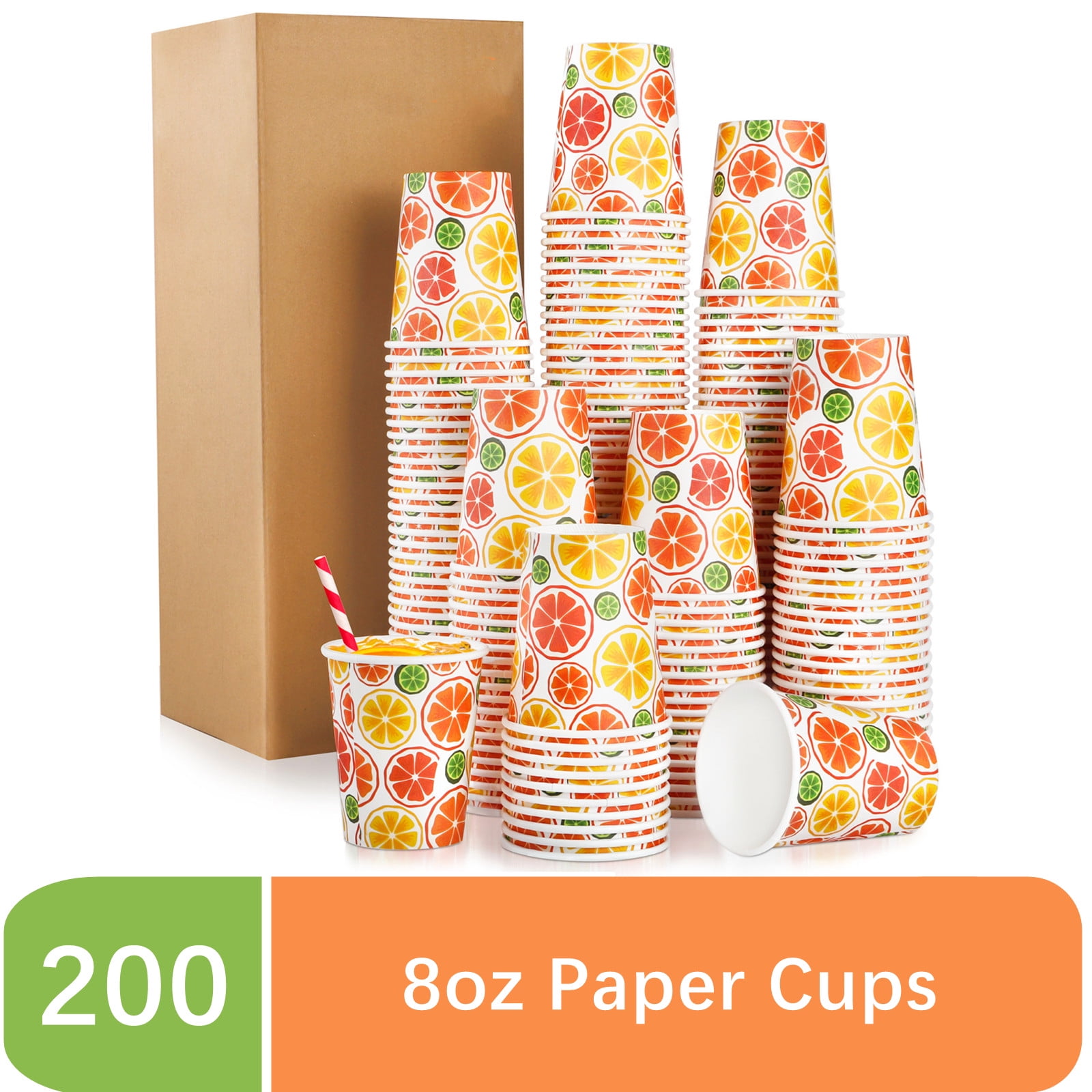 Treamon Paper Cups Disposable Coffee Cups, 8 oz 200 Count - Walmart.com