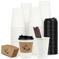 Treamon Disposable Paper Cups Hot Cups with Lids Sleeve Straw, 12 oz 50 ...