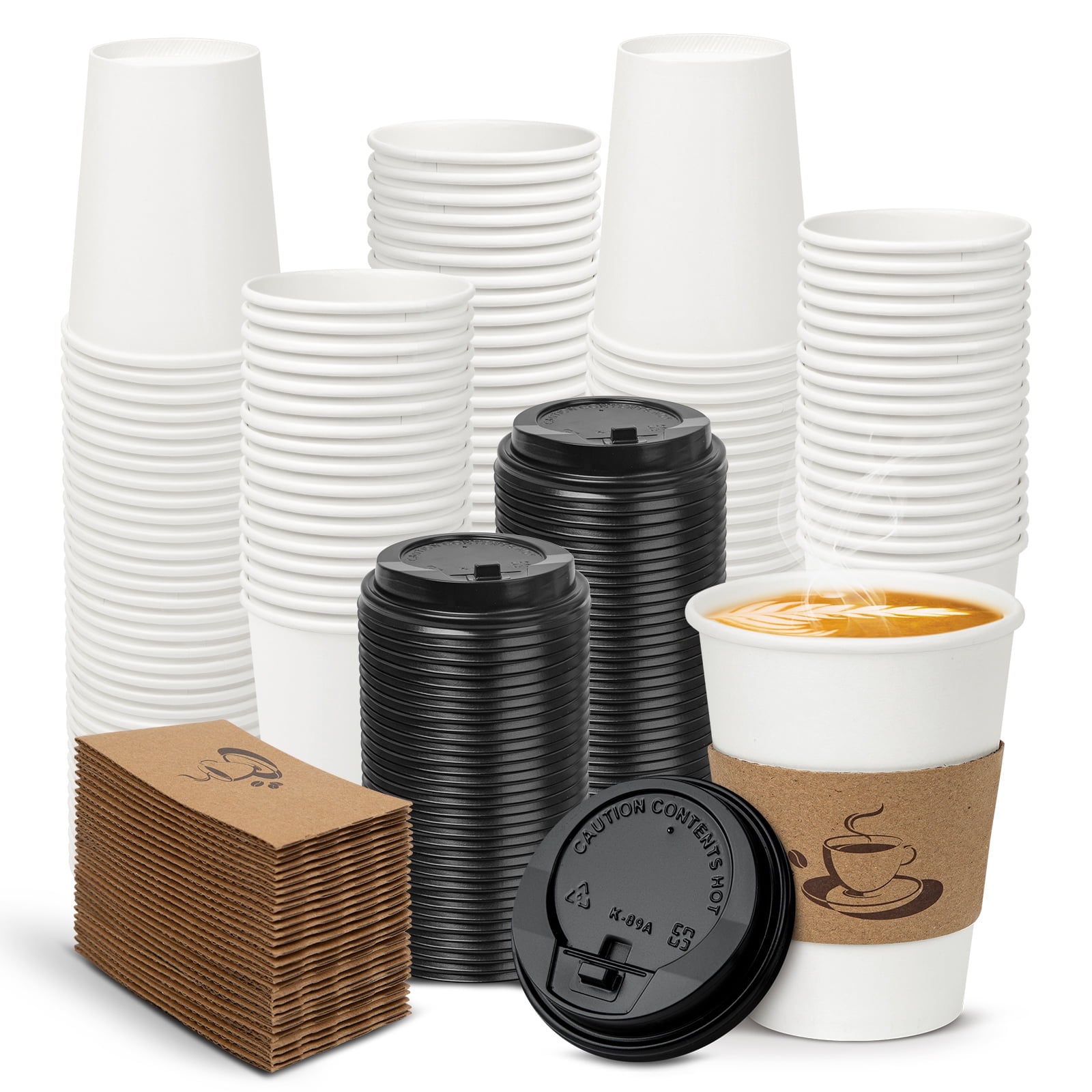 Treamon To Go 12 oz Hot Coffee Disposable Paper Cups, 50 Pack with Lids ...