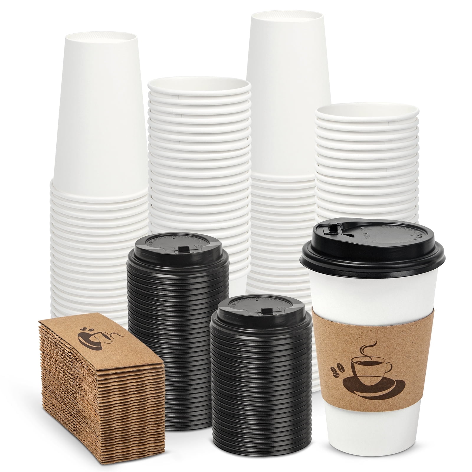 Treamon To-Go Disposable Coffee Beverage Paper Cups - 16 oz with Lids ...