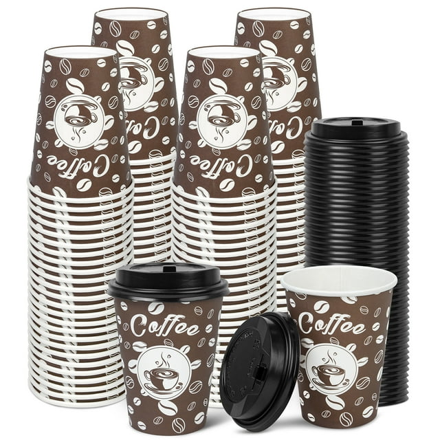 Treamon Hot Throwaway Beverage Coffee Cups - 12 oz Disposable Cups with ...