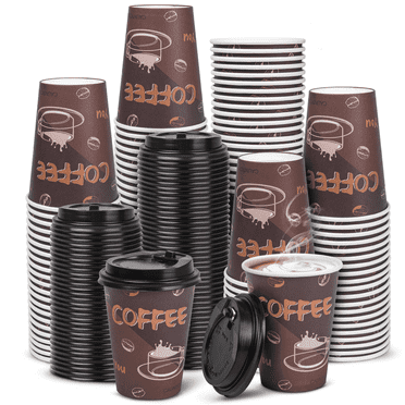 [16 oz - 100 Sets with Lids] Paper Disposable Hot Coffee Cups with ...