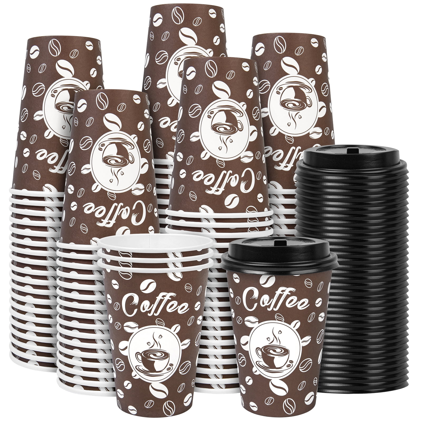 Treamon Disposable Throw-Away To-Go Coffee Cups with Lids, 16 oz, Hot ...
