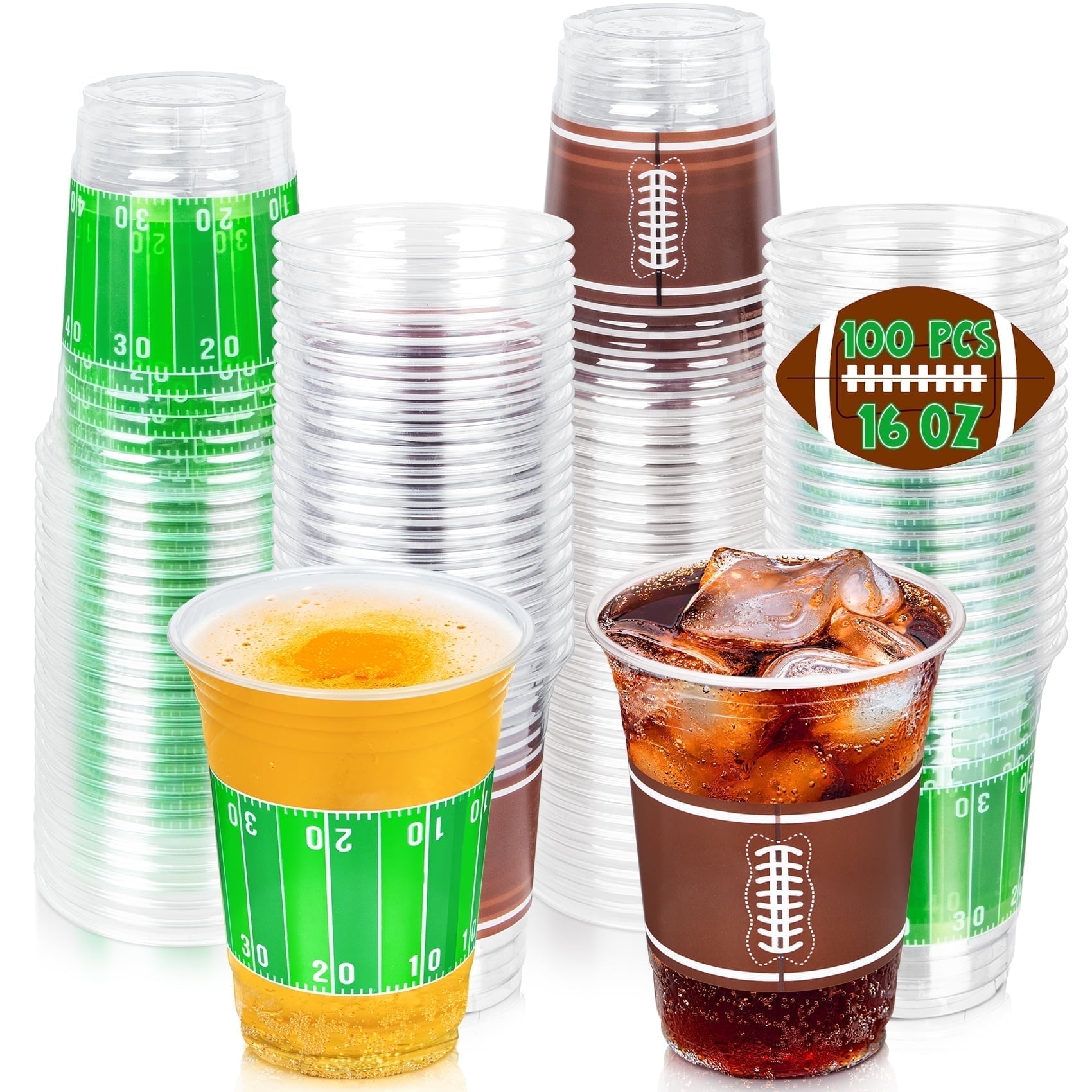 Treamon Football Plastic Cups, Disposable Clear Printed Cups for ...