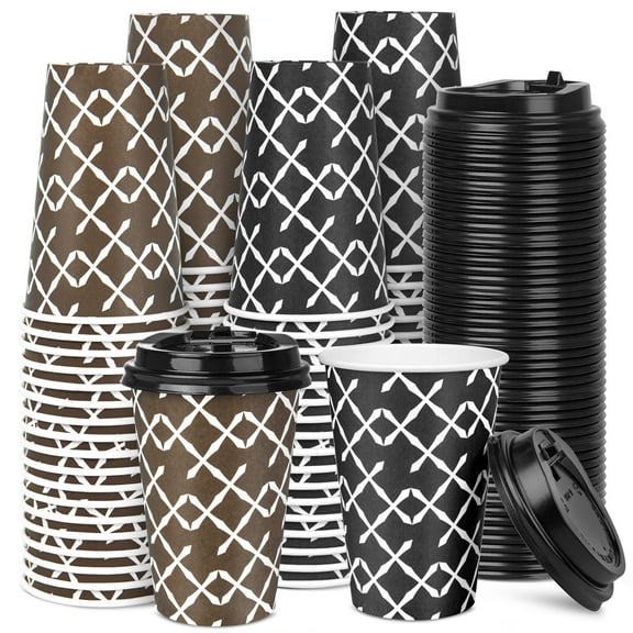 Shop Square Disposable Coffee Cups with Lids 12 oz, 100 Pack, To Go Hot ...