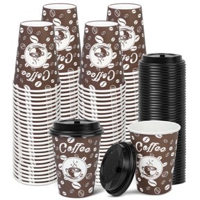 Pokanic Paper White Cups, 20 oz, with Lids and Sleeves, 100 Pack ...
