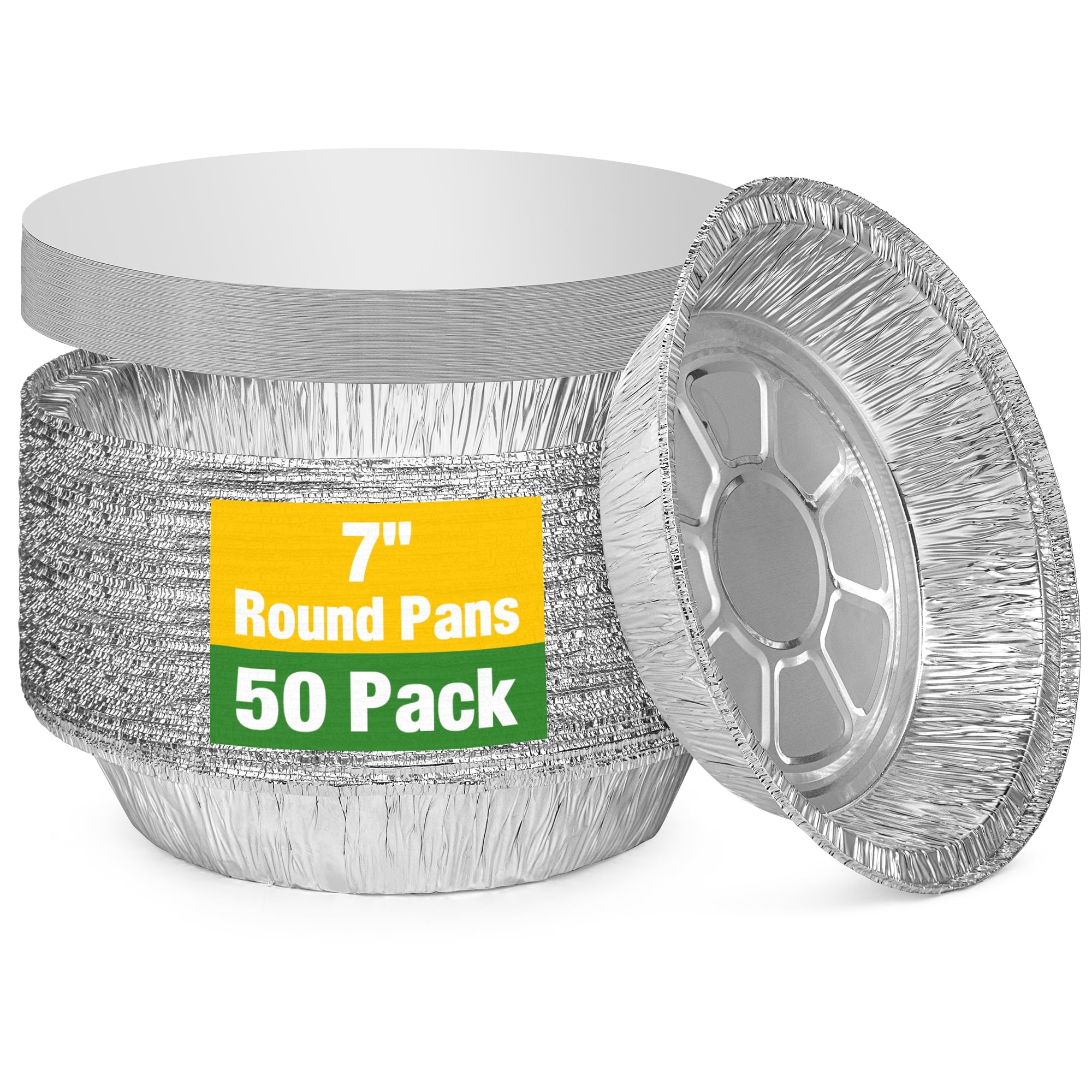 Treamon Round Aluminum Foil Pans, Disposable Tin Foil Pans with Lids, 7 ...