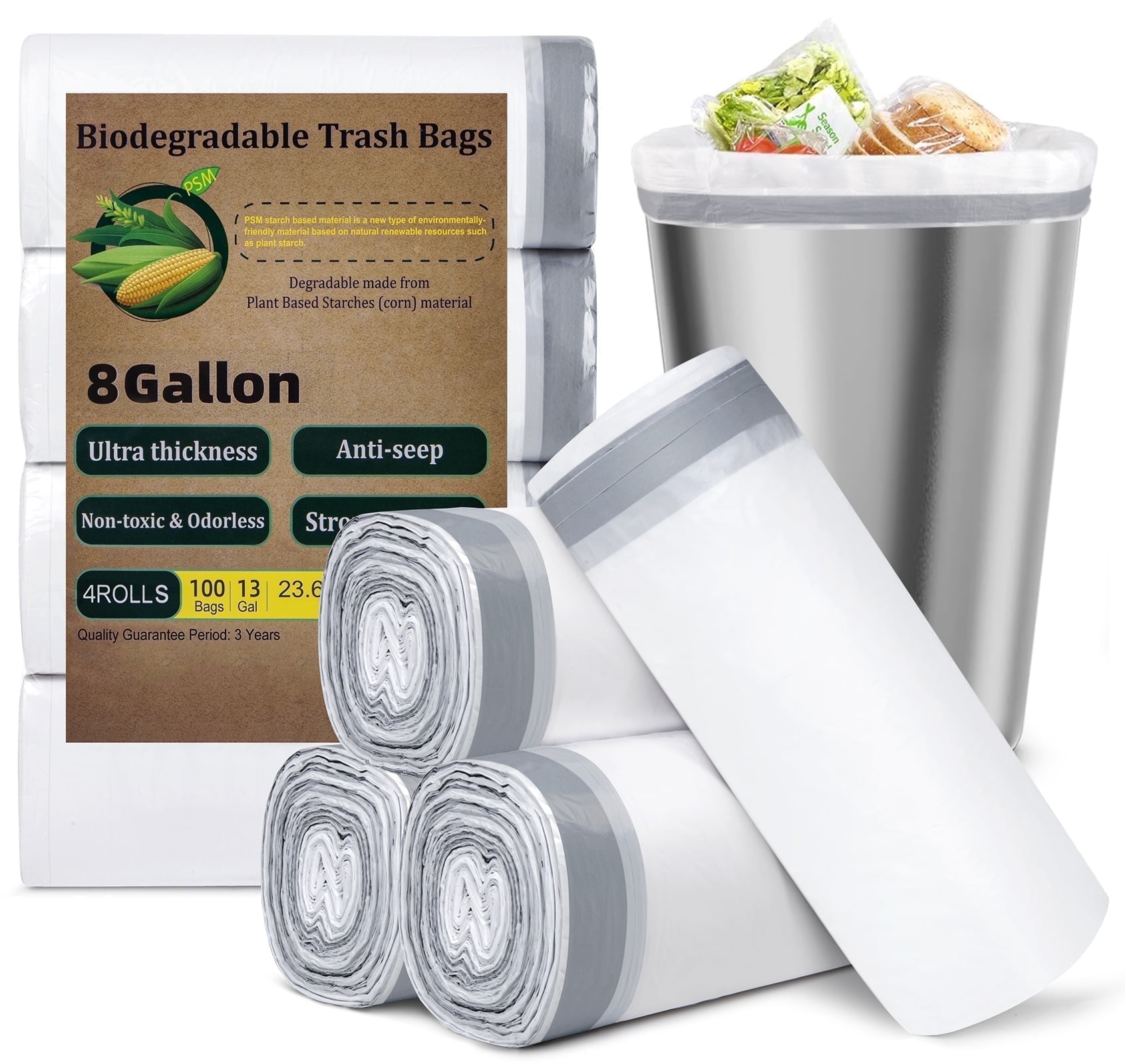 Treamon Trash Bags, 8 Gallon White Garbage Bags with Drawstring Style ...