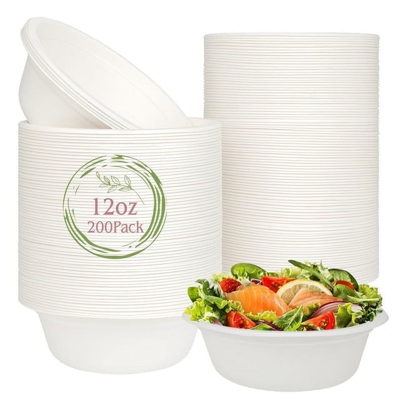 Treamon 12 oz Disposable Bowls, 200 Count, Compostable Sugarcane Fiber ...