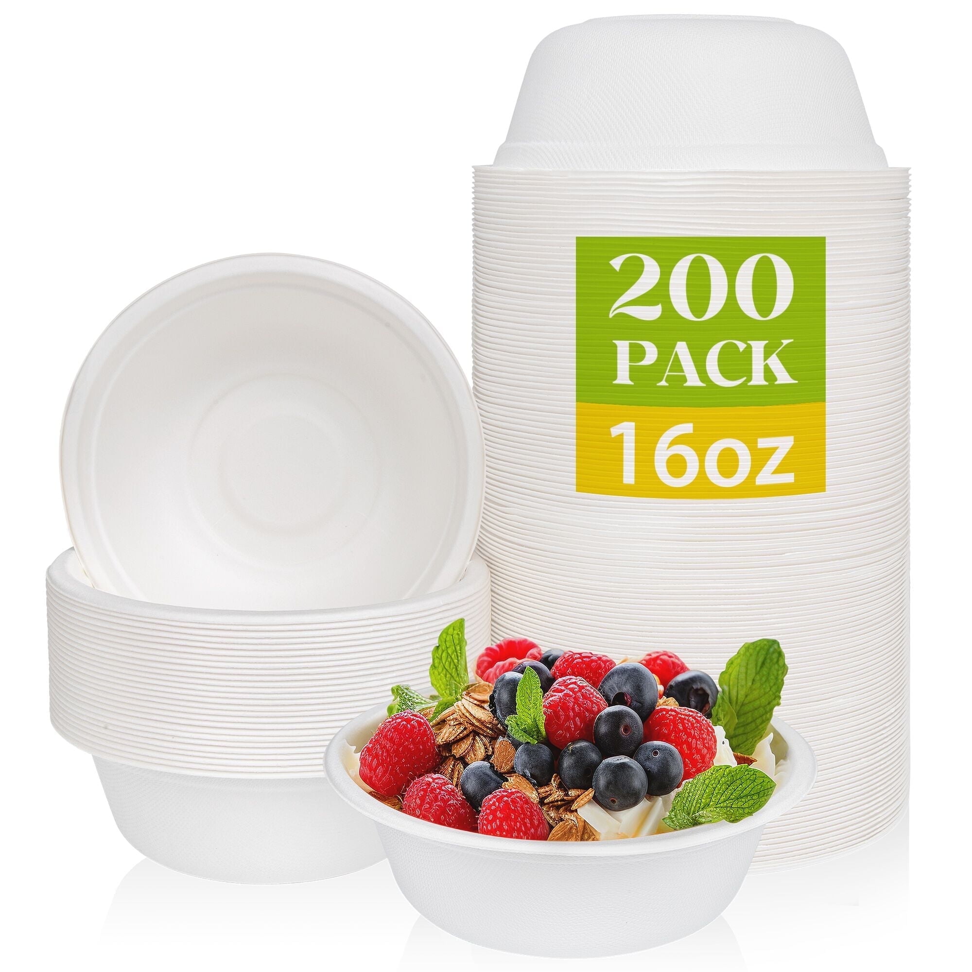 Treamon White Paper Bowls, Disposable Compostable Bowls, 16 oz 200 ...