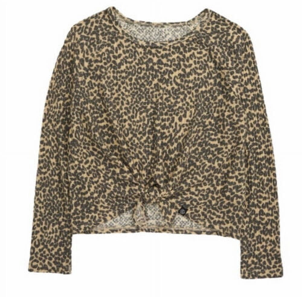 Treasure And Bond Womens Long Sleeve Tie Front Leopard Print Top Brown