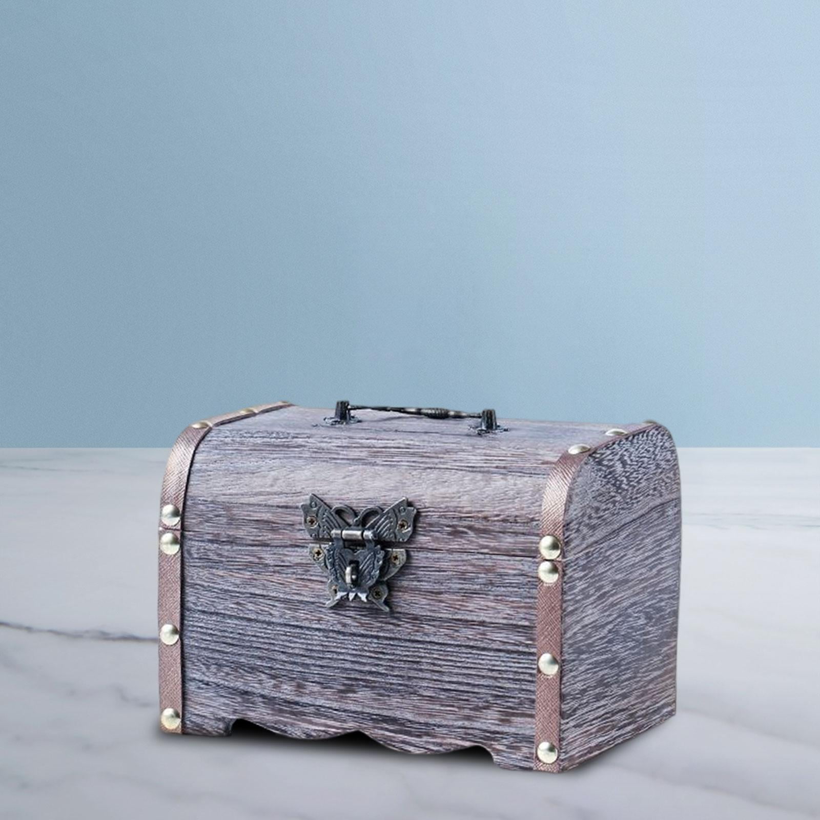 Treasure Chest Box Piggy Bank Decor Wooden with Key with Lock with Top ...