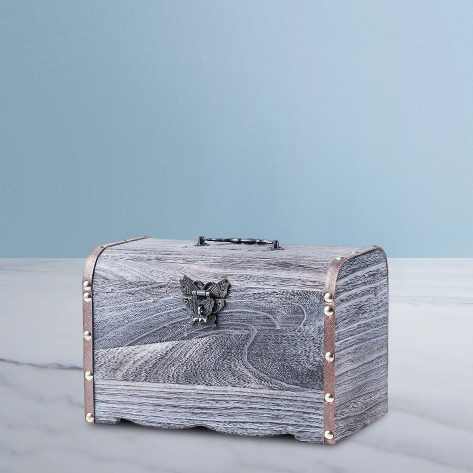Treasure Chest Piggy Bank Metal Handle Lockable Wooden Decor Trinket ...