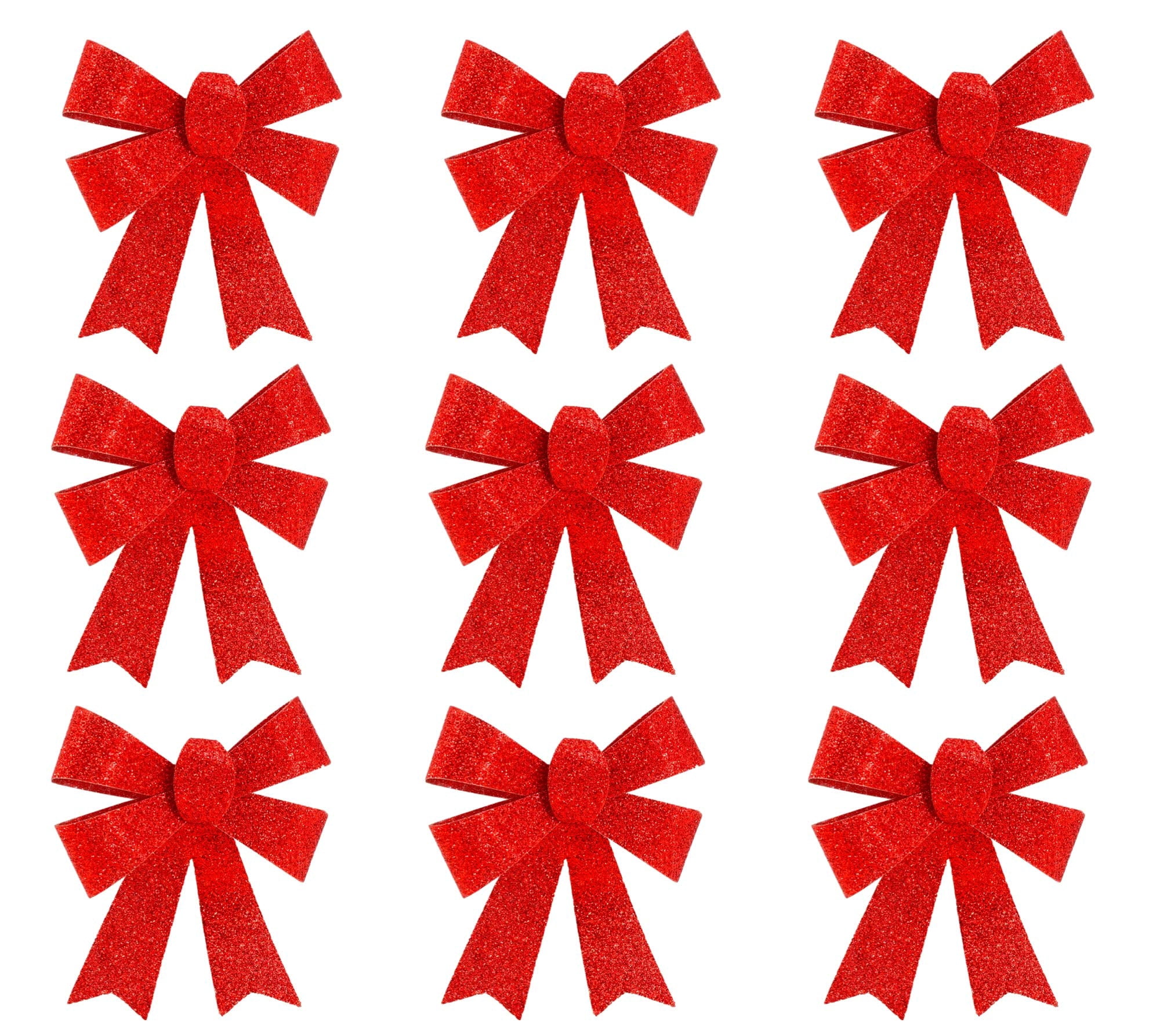 Treasure Co Trio Holiday Bows (9 Bows, 4 x 4 in, Red Glitter) Plastic ...