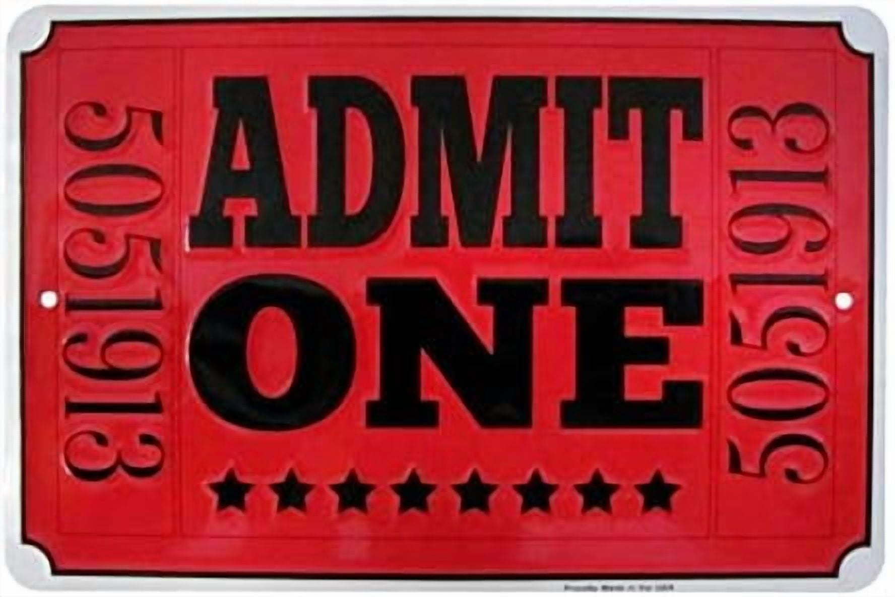 Treasure Gurus Admit One Red Movie Theatre Ticket Metal Sign Home ...