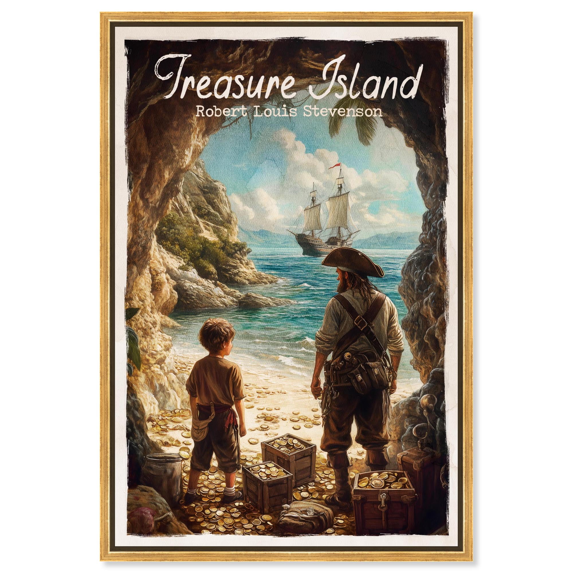 Treasure Island Classic Canvas Classic Book Art by Art Remedy, Gold ...