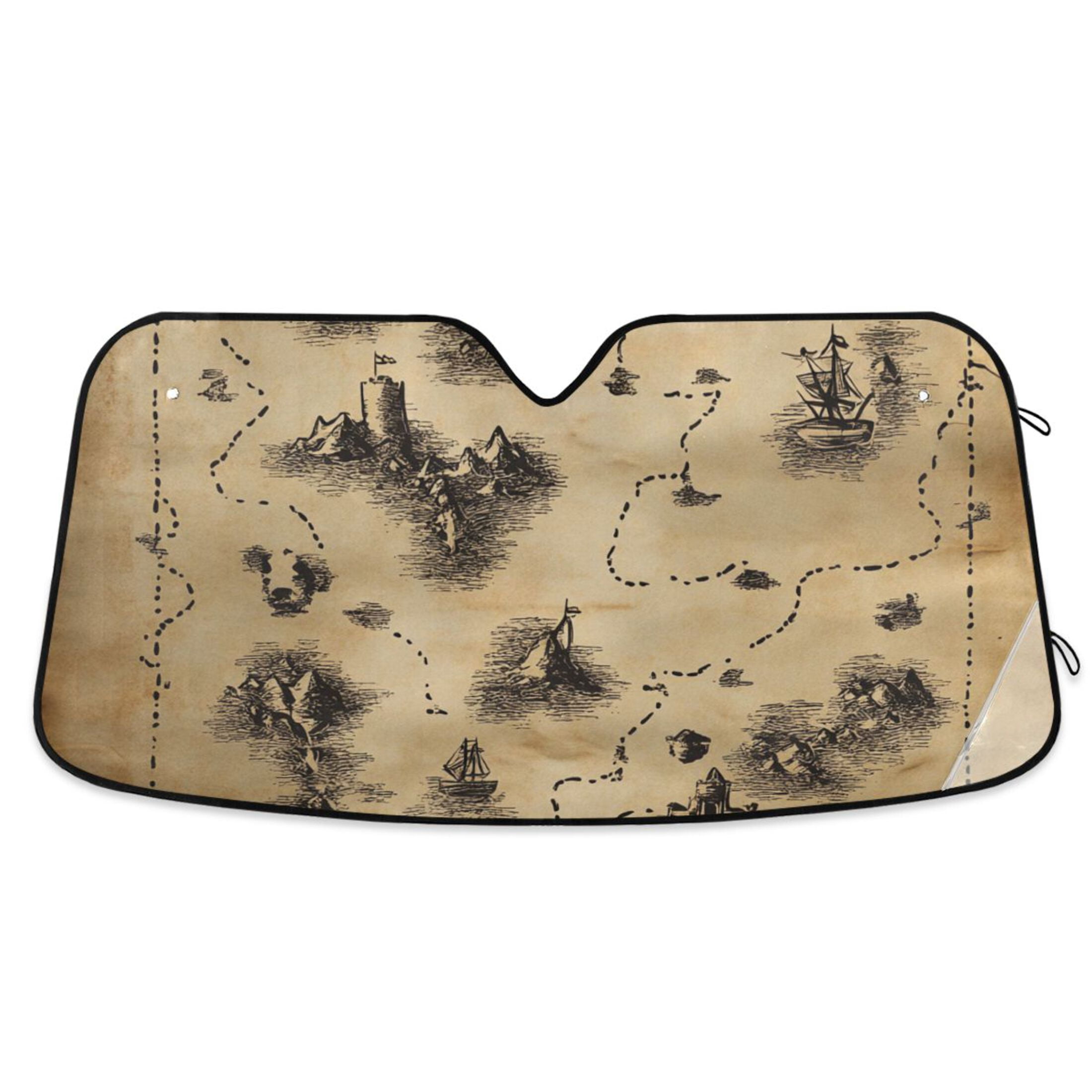 Treasure Map Car Windshield Sun Shade Reflector Sunshade Foldable for ...