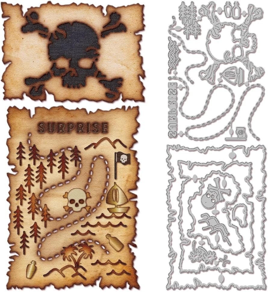 Treasure Map Cutting Dies Metal Retro Layered Skeleton Skull Cutting ...