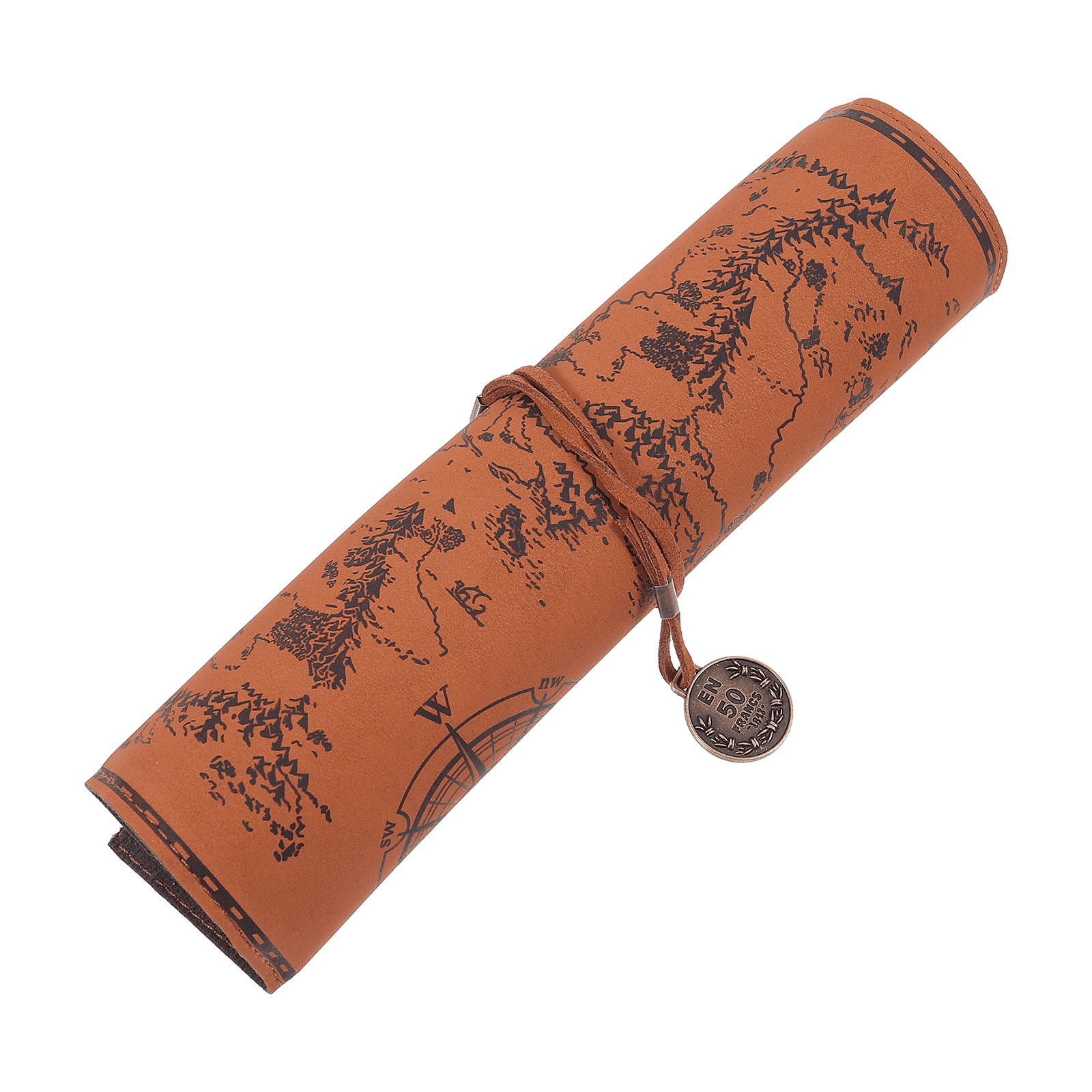 Treasure Map Pencil Case Rolling Holder Leather Pouch Pocket Watercolor ...