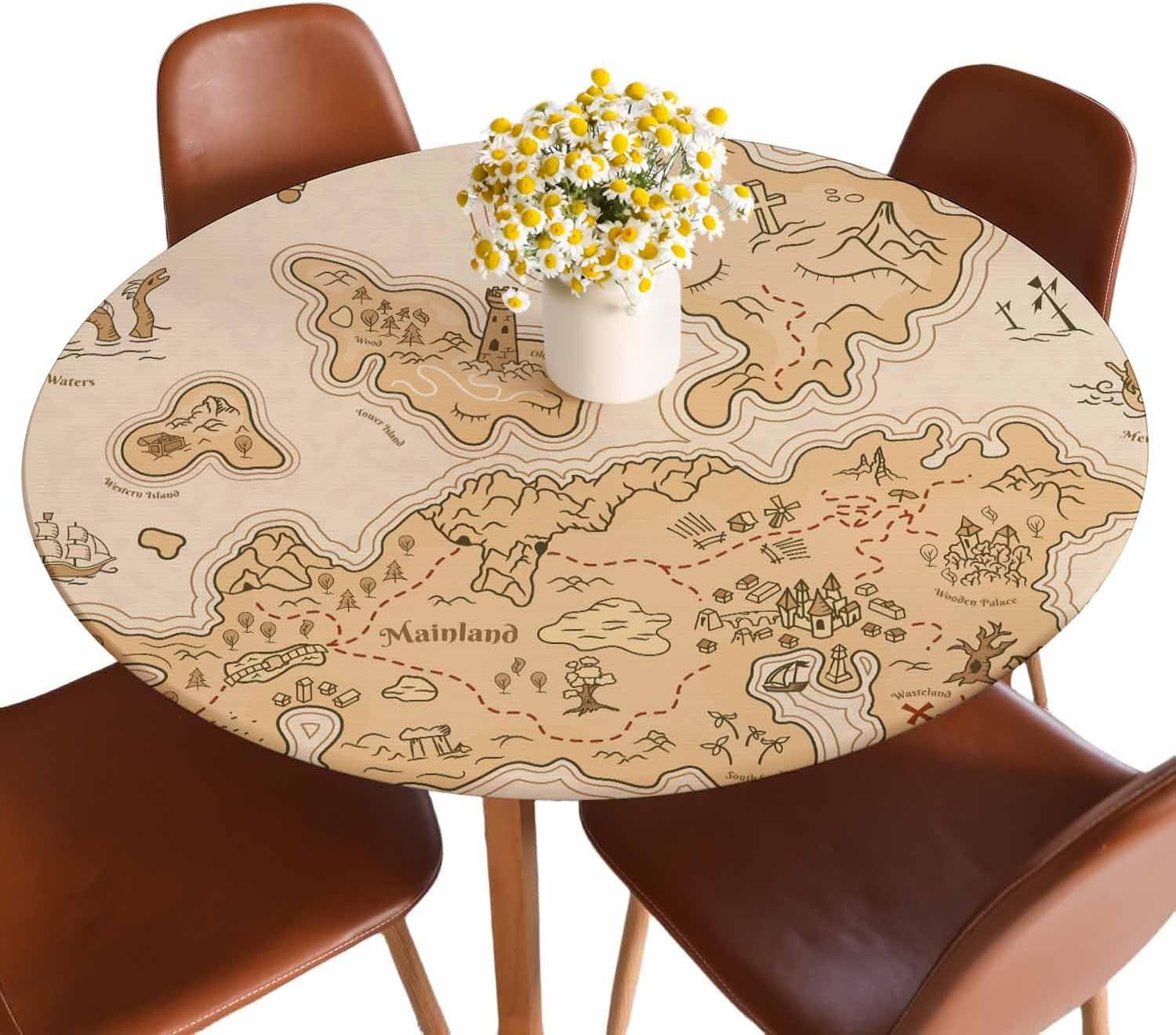 Treasure Map Round Table Cloth Cover Old Paper Pirate Island Compass ...