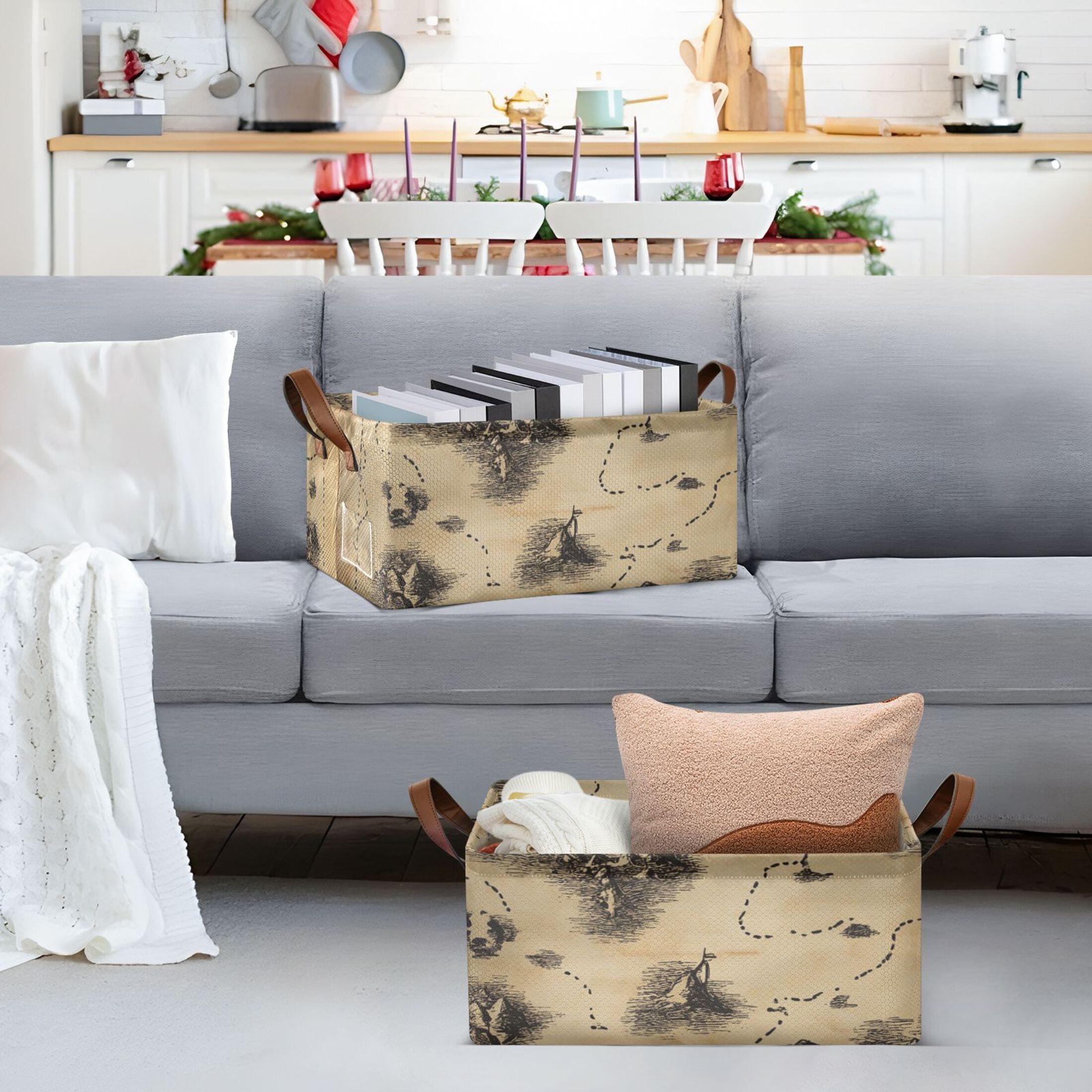 Treasure Map Storage Bins with Handles Foldable Storage Baskets for ...