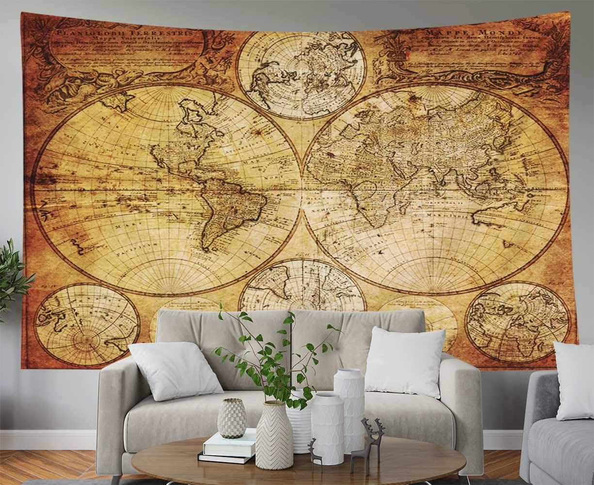 Treasure Map Tapestry, Wall Hanging Art Tapestry Wall Map Of The World ...