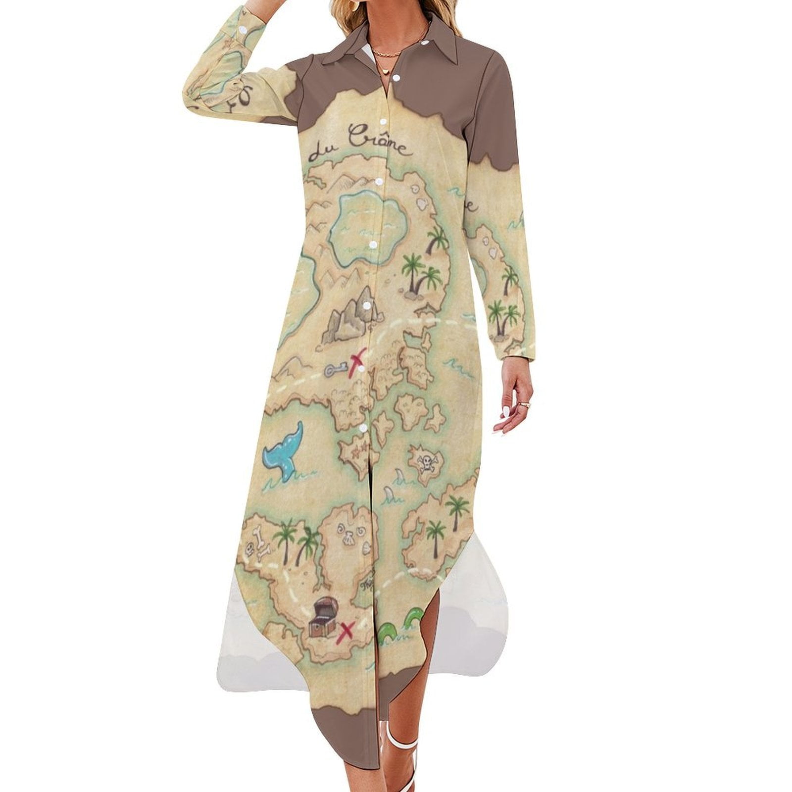 Treasure map Long Sleeved Shirt Dress dresses women summer evening ...