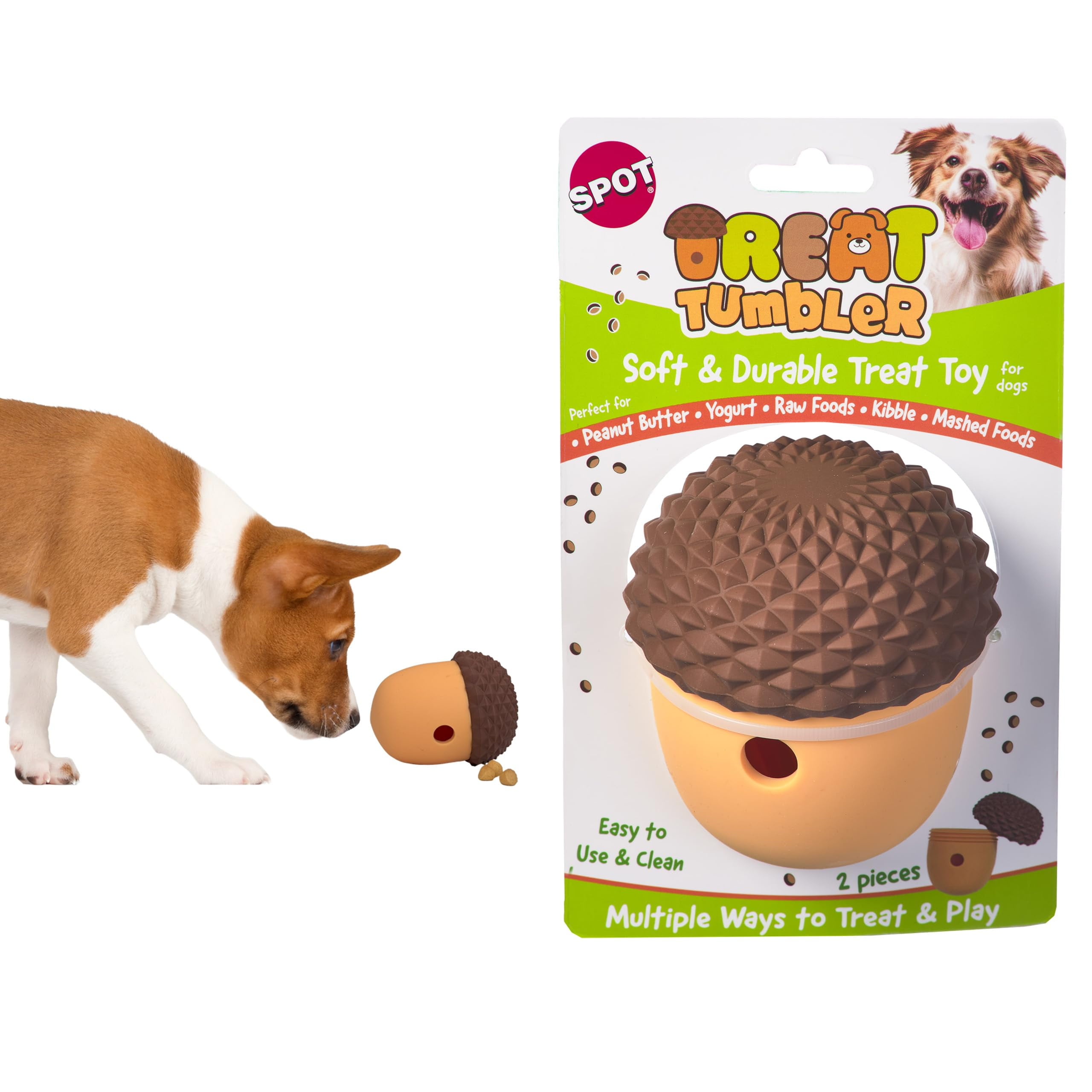 Treat Tumbler Acorn - Freezable & Fillable Treat Dispensing Dog Toy For ...