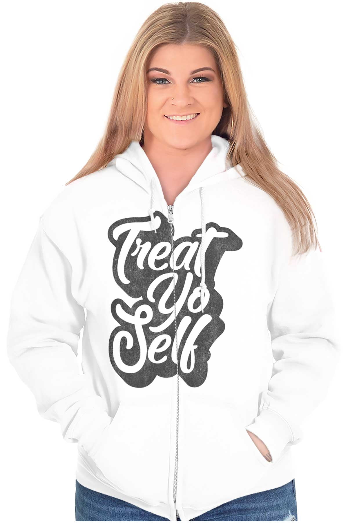 Treat Yo Self Funny Parks Rec Quote Women Plus Size Zipper Hoodie ...