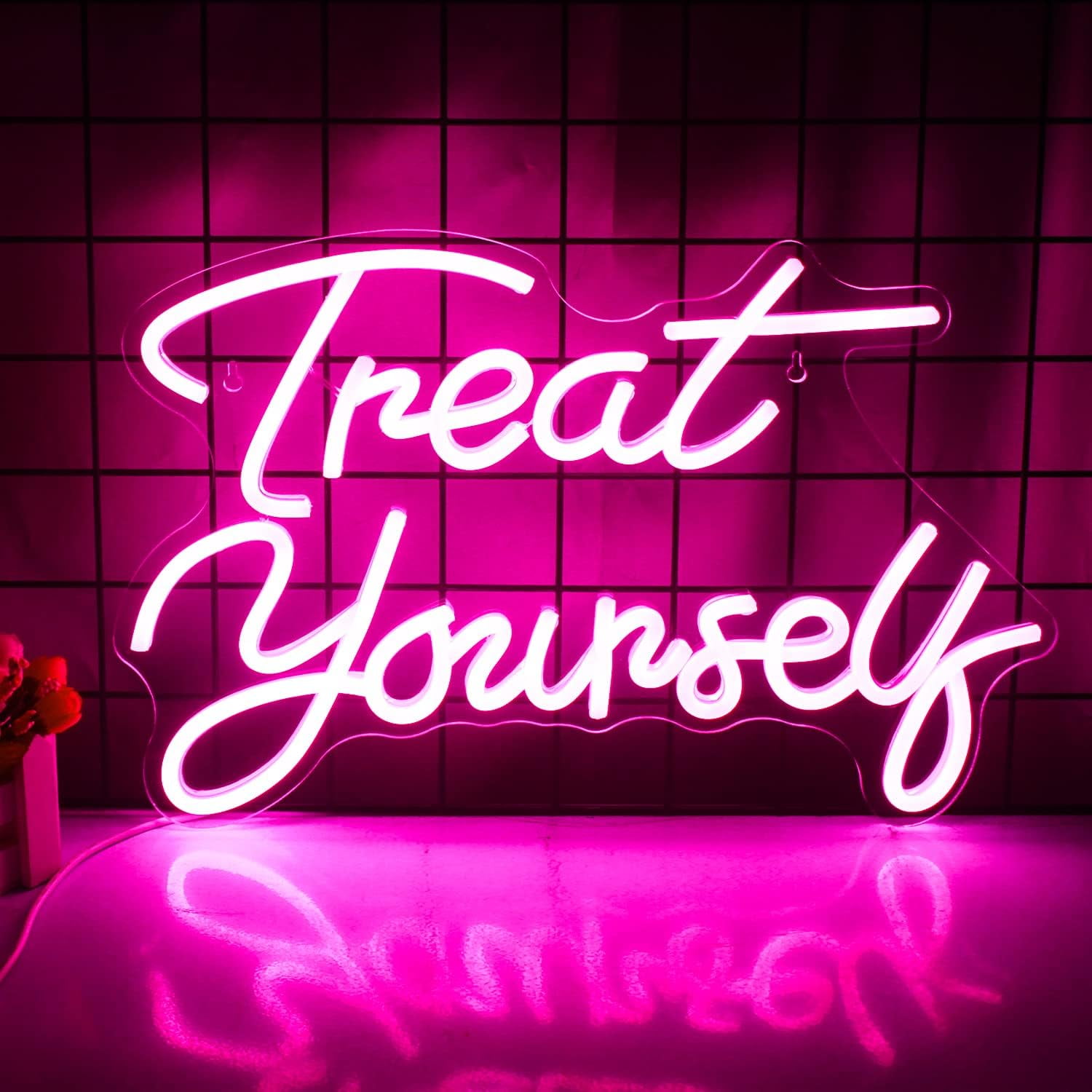 Treat Yourself Neon Signs Pink Led Sign for Bedroom Wall Letter Neon ...