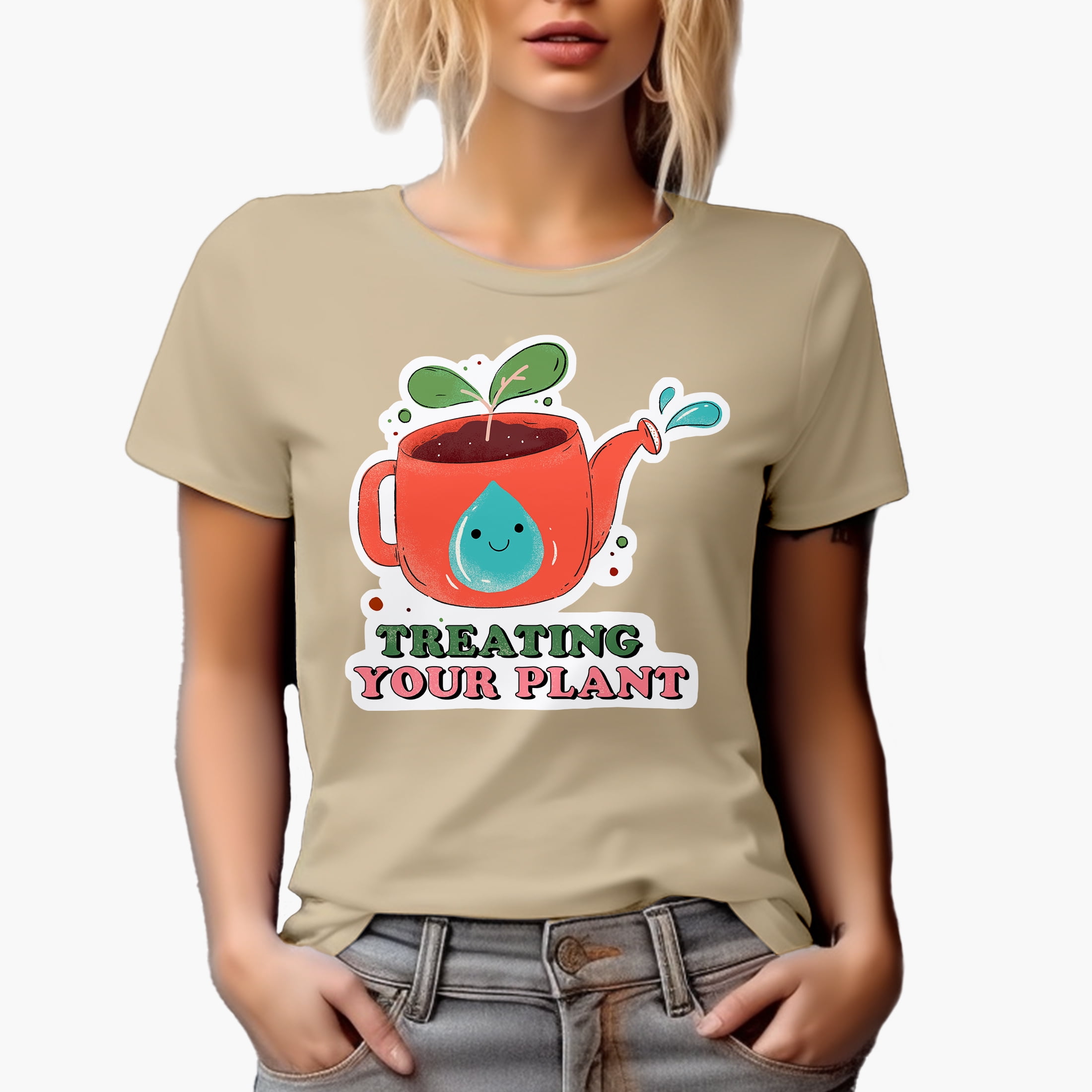 Treating Your Plant, Earth Day & Environmentalist Art Merch Gift, Tan T ...