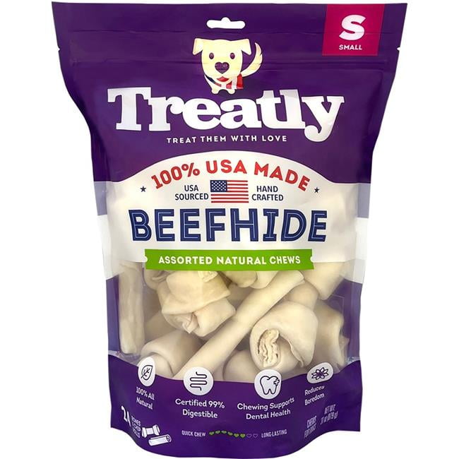 Treatly 12134 100 Percent USA Beef Hide Bones & Rolls - Natural - Small ...