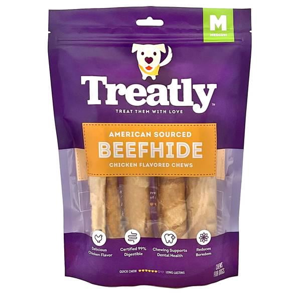Treatly 4-Pack Medium Chicken Flavored American Beefhide Roll Dog Chew ...