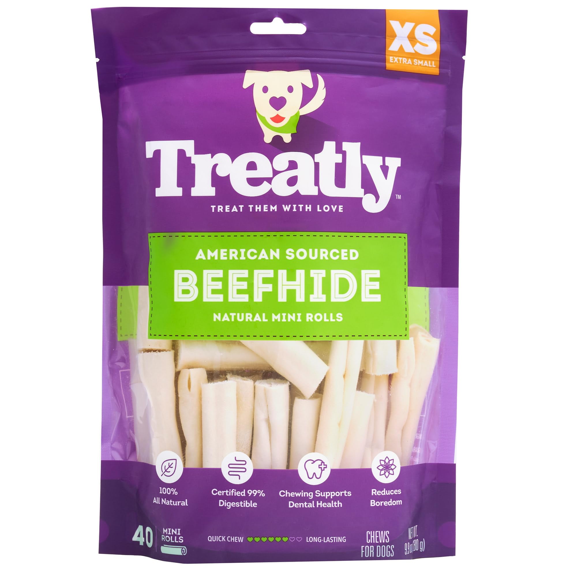 Treatly American Sourced Beefhide STF9 Mini Rolls 3-3.5" Dog Chew ...