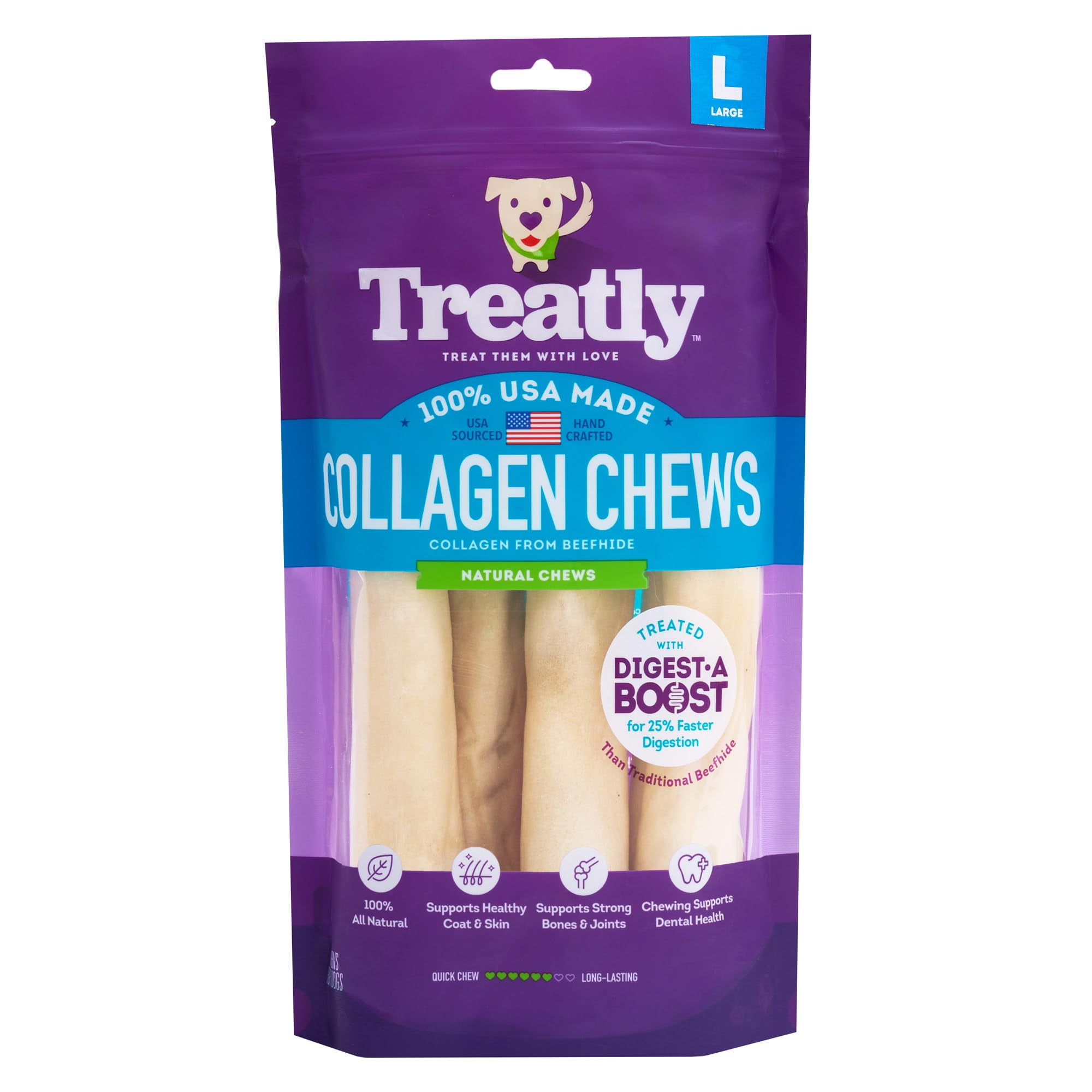 Treatly USA Collagen Rolls MSF2 9-10" Dog Chew Treats - Natural Flavor ...