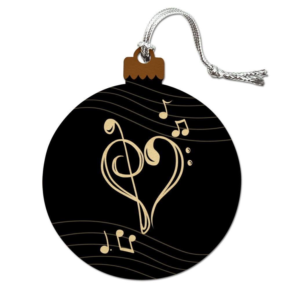Treble Bass Clef Heart Music Black Wood Christmas Tree Holiday Ornament ...