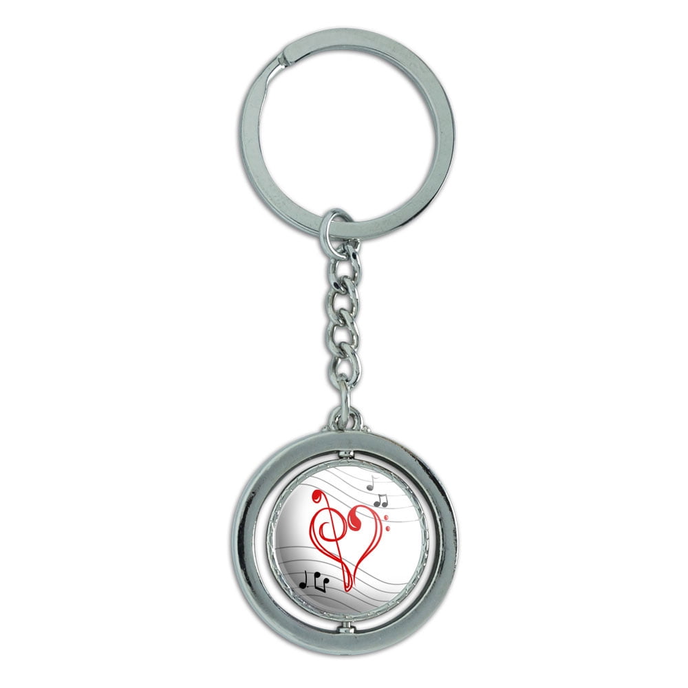 Treble Bass Clef Heart Music Red Spinning Circle Metal Keychain ...