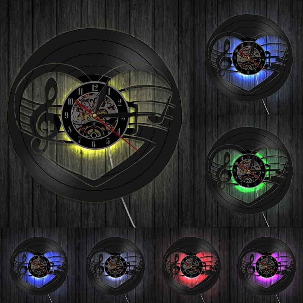 Treble Bass Clef Heart Wall Clock Music Studio Room Wall Decor Music ...