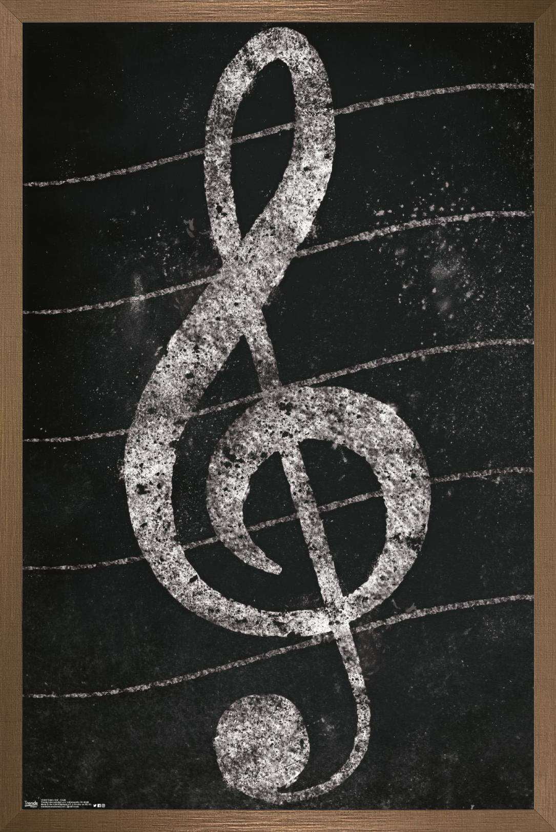 Treble Clef - Chalk Wall Poster, 14.725" x 22.375", Framed - Walmart.com