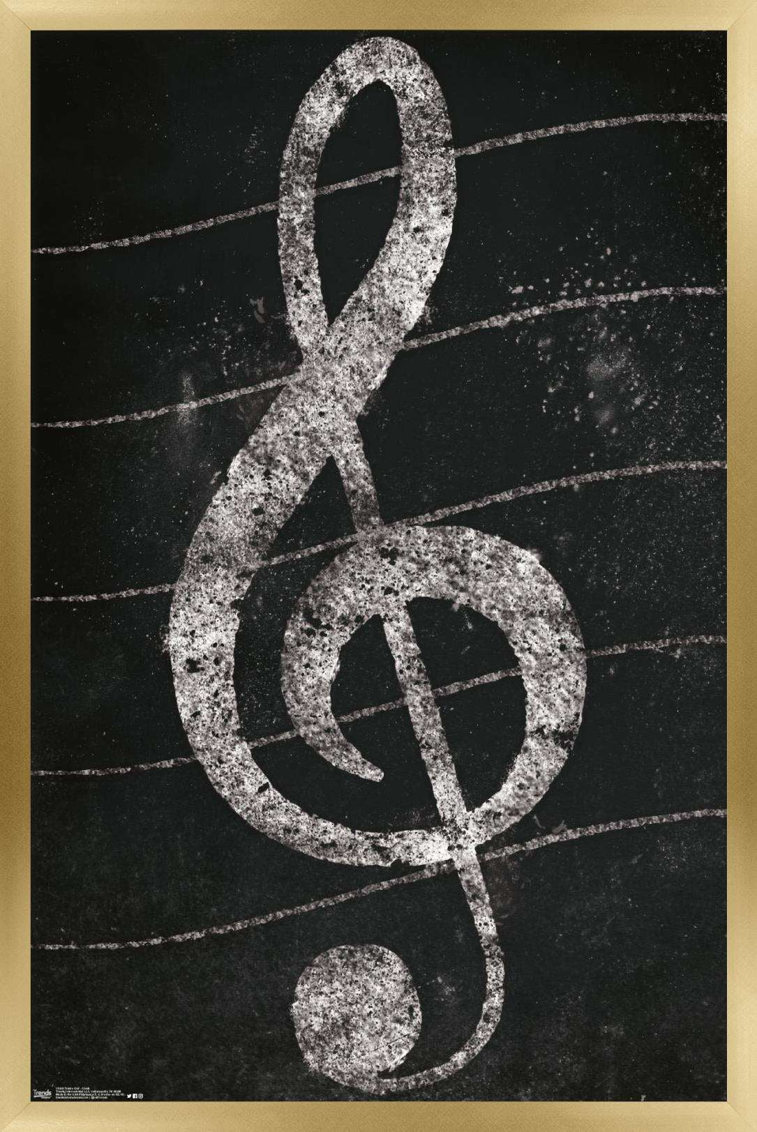Treble Clef - Chalk Wall Poster, 14.725" x 22.375", Framed - Walmart.com
