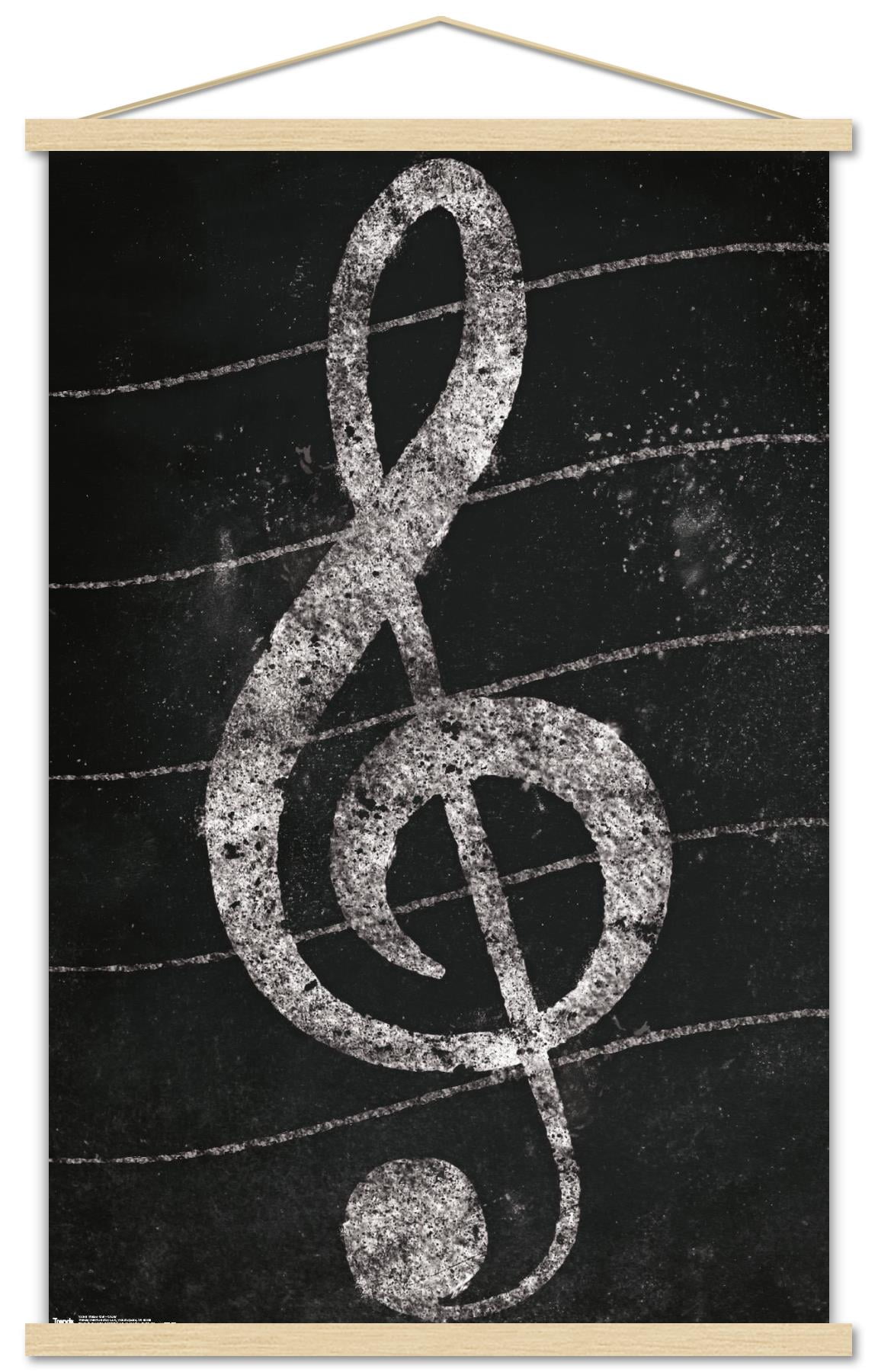 Treble Clef - Chalk Wall Poster with Wooden Magnetic Frame, 22.375" x ...