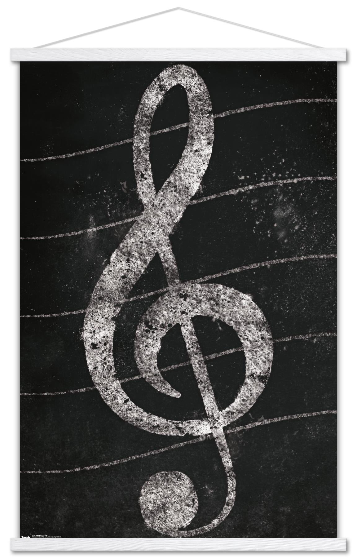 Treble Clef - Chalk Wall Poster with Wooden Magnetic Frame, 22.375" x ...