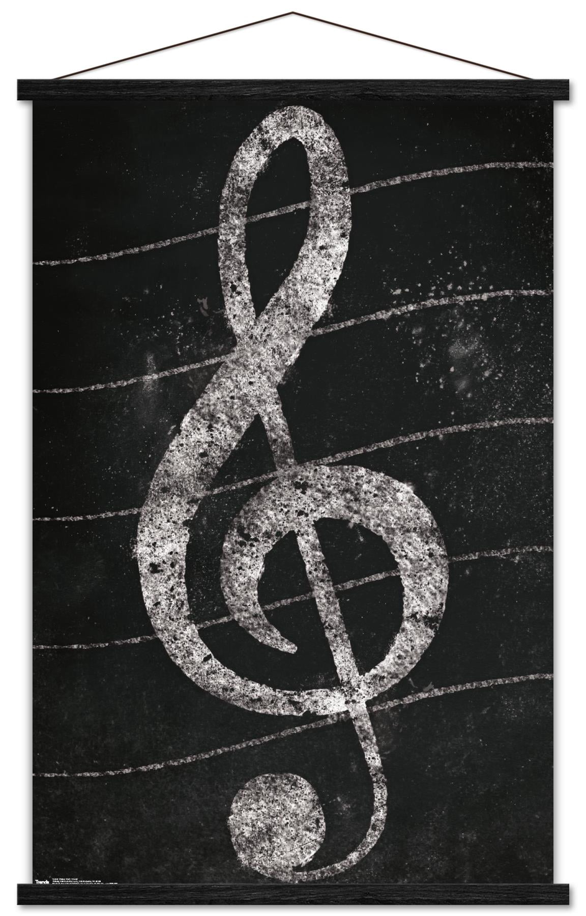 Treble Clef - Chalk Wall Poster with Wooden Magnetic Frame, 22.375" x ...