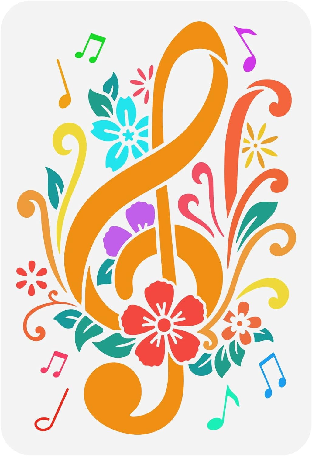 Treble Clef with Flower Stencil 29.7x21cm Hollow Out Jumping Music Symbols Drawing Stencil ...